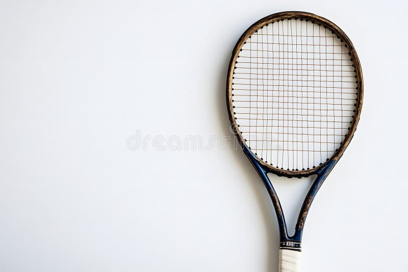 Vintage Tennis Racket with Worn Strings and Frame, Isolated White ...