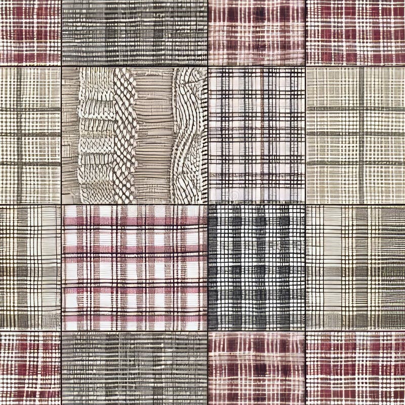 Vintage Textile Collage Seamless Pattern of Distressed Fabric Textures ...