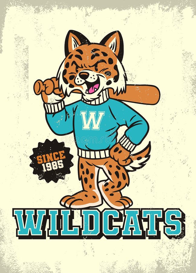 Vintage Textured Design of Old School Wildcat Mascot Stock Vector ...