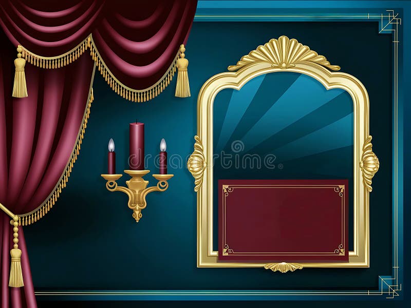 Vintage Theater Frame with Red Curtains and Gold Border Stock ...