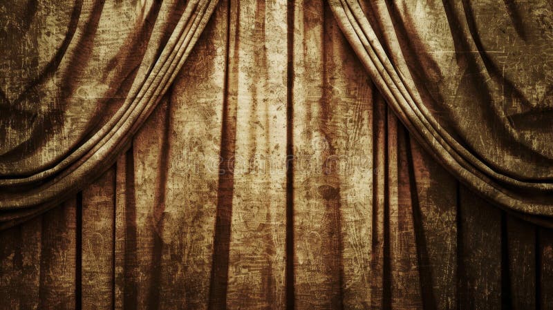 Vintage Theatrical Curtain in Rich Sepia Tones Stock Photo - Image of ...