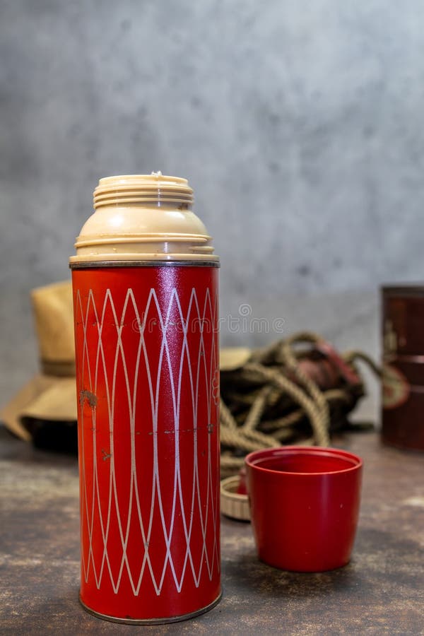 Vintage Thermos on a Work Bench Stock Photo - Image of coffee, season ...
