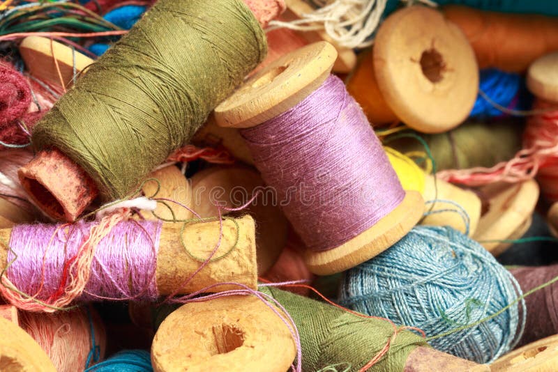 Vintage Thread Spools Isolated on a White - Image Stock Photo - Image ...