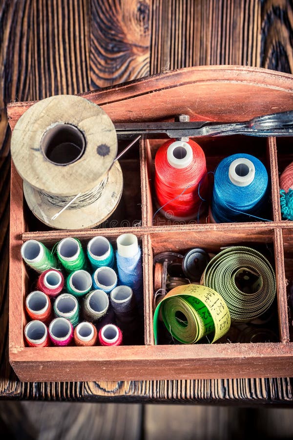Vintage Threads, Needle and Scissors in Tailor Workshop Stock Image ...