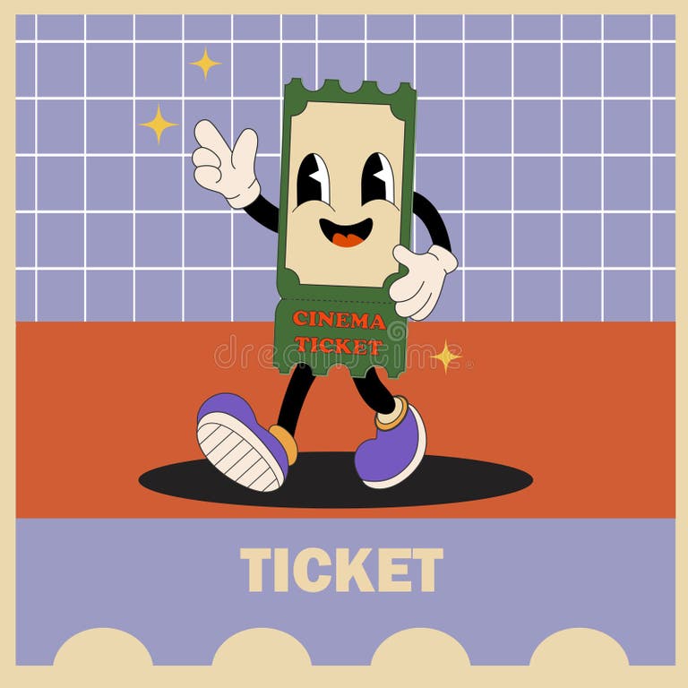 Retro Movie Posters with Cute Character Ticket. Movie and Film Design ...