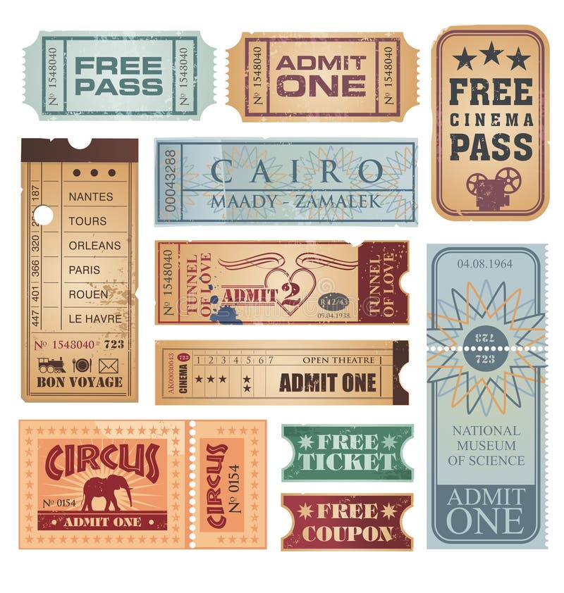 Vintage tickets vector set stock vector. Illustration of admit - 27305404