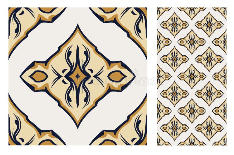 Vintage Tiles Patterns Antique Seamless Design in Vector Illustration ...