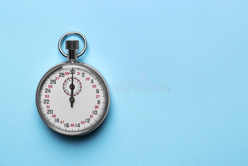 Vintage Timer on Light Blue Background, Top View. Space for Text Stock ...