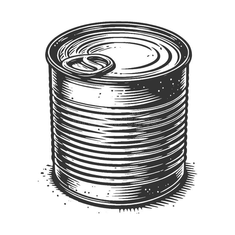 Vintage Tin Can Engraving Raster Illustration Stock Illustration ...