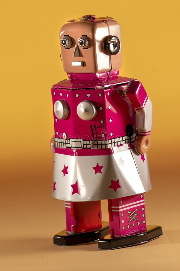 Vintage tin robot toy stock image. Image of coil, retro - 129079859