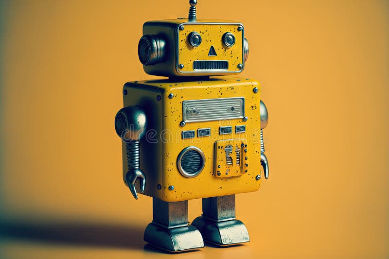 Vintage Tin Robot on Yellow Background Stock Illustration ...