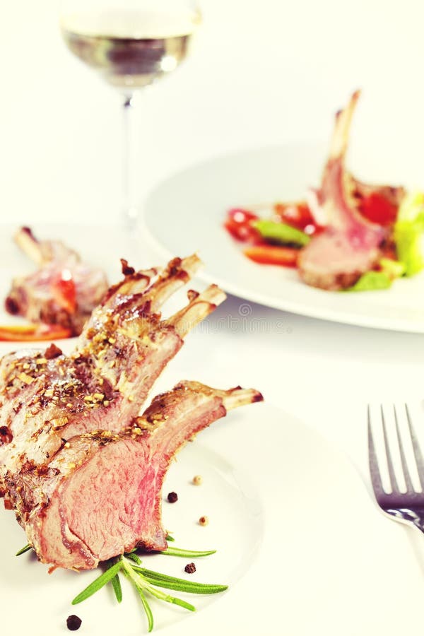 Vintage Toned Roasted Lamb Rib Chops. Stock Photo - Image of cutlery ...