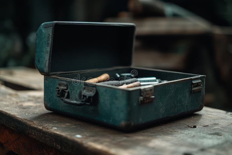 Vintage Tool Box with Various Hand Tools on Rustic Wooden Surface in ...