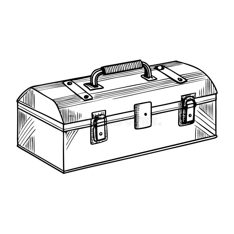 Vintage Toolbox Sketch Hand Drawn Illustration, Metal Container ...