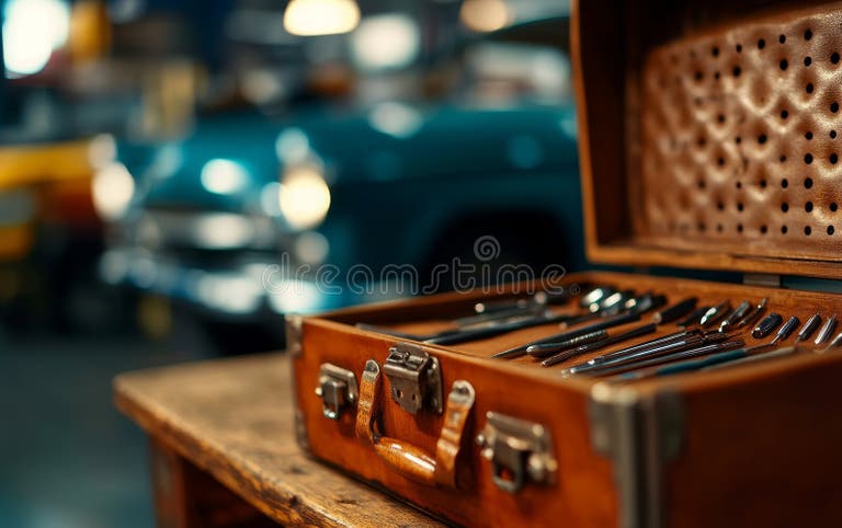 A Vintage Toolbox with Tools Inside, Placed on a Wooden Table in a ...