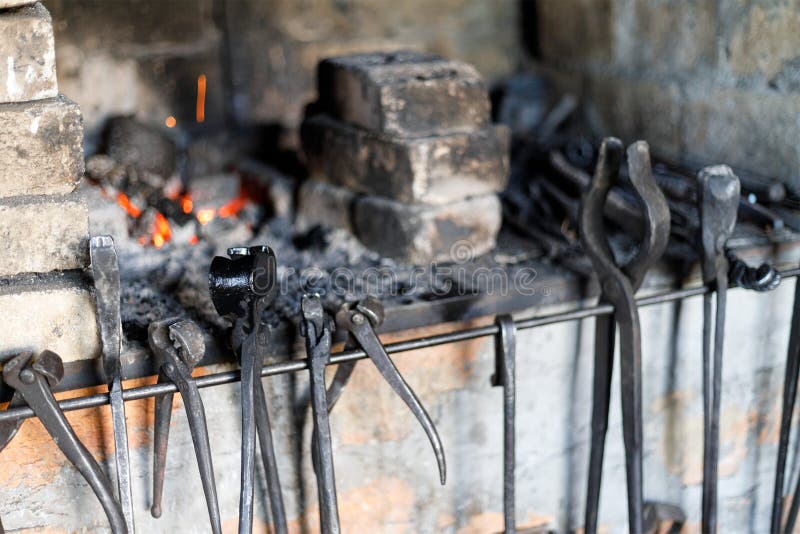 Vintage Tools in an Old Forge, Workshop of a Rustic Craftsman Stock ...