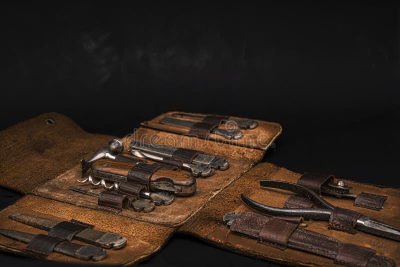 Vintage Tools from World War Two Stock Photo - Image of leather, metal ...