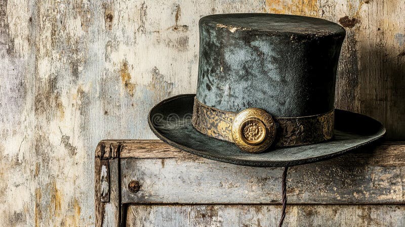 Vintage Top Hat Rests on Rustic Box, Textured Wall Stock Photo - Image ...