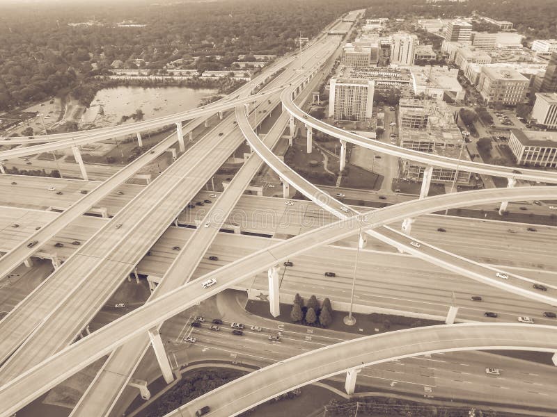 Vintage Top View Massive Highway Intersection, Stack Interchange ...