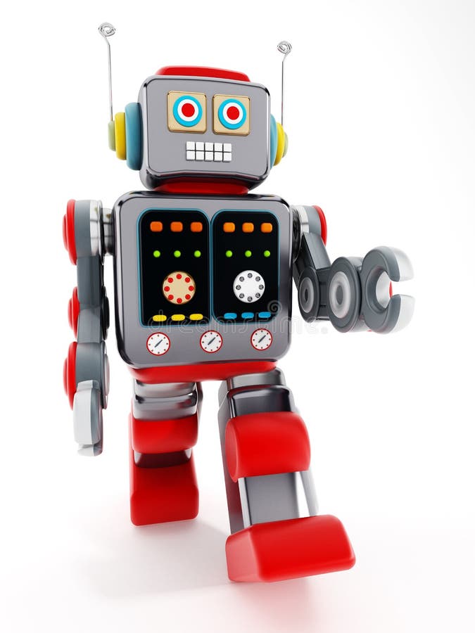 Vintage Toy Robot on White Background. 3D Illustration Stock ...