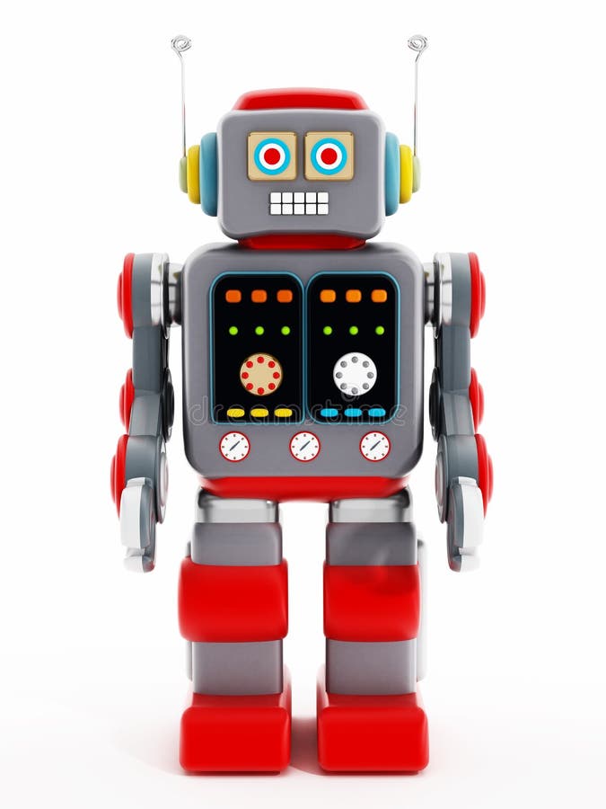 Vintage Toy Robot on White Background. 3D Illustration Stock ...