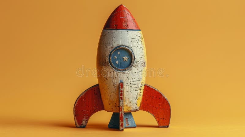 Vintage Toy Rocket on an Orange Background Stock Image - Image of ...
