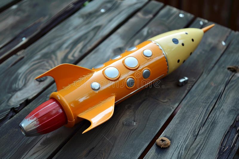 Vintage Toy Rocket on Wooden Table Stock Photo - Image of generated ...