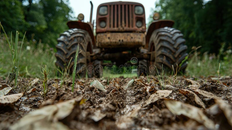 Vintage tractor in the mud stock illustration. Illustration of ...