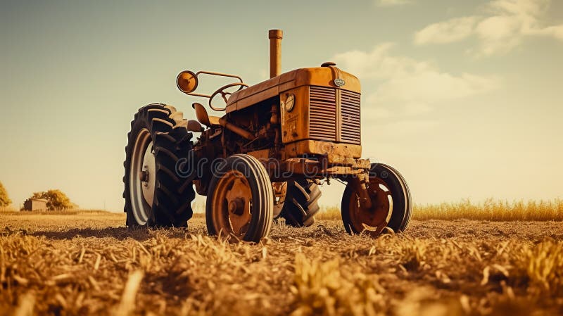 Vintage Tractor. Old Tractor in the Field Stock Illustration ...
