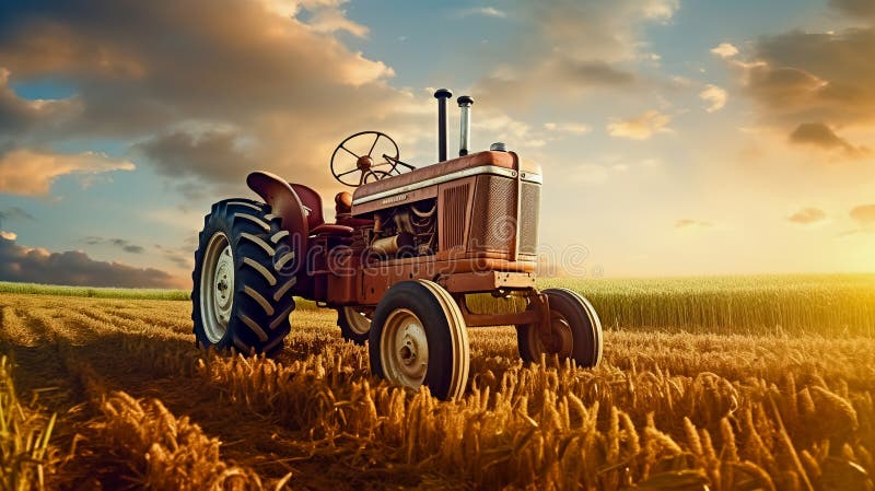 Vintage Tractor. Old Tractor in the Field Stock Photo - Image of ...