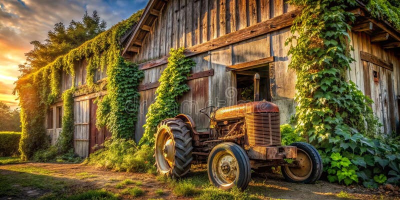 Vintage Tractor in a Rustic Barnyard a Stunning Architectural ...