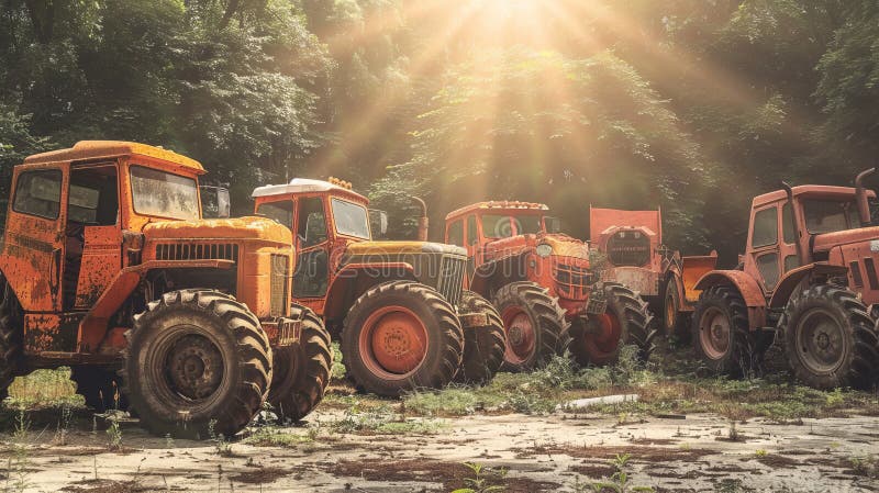 Vintage Tractors in Sunlit Forest Clearing: a Nostalgic Rural Scene ...