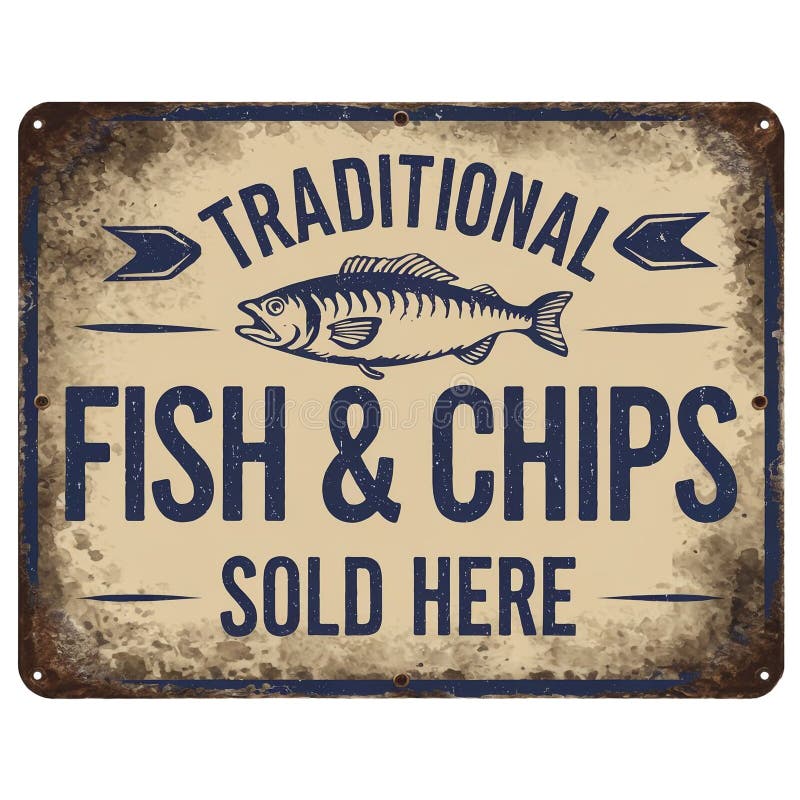 Vintage Traditional Fish and Chips Sold Here Sign Stock Illustration ...