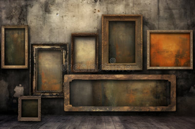 Vintage Traditional Realistic Different Frames Set on Dark Wall ...