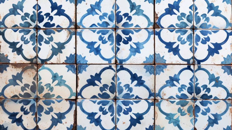 Vintage Traditional Tile Background. Blue Azulejos Floral Pattern Stock ...