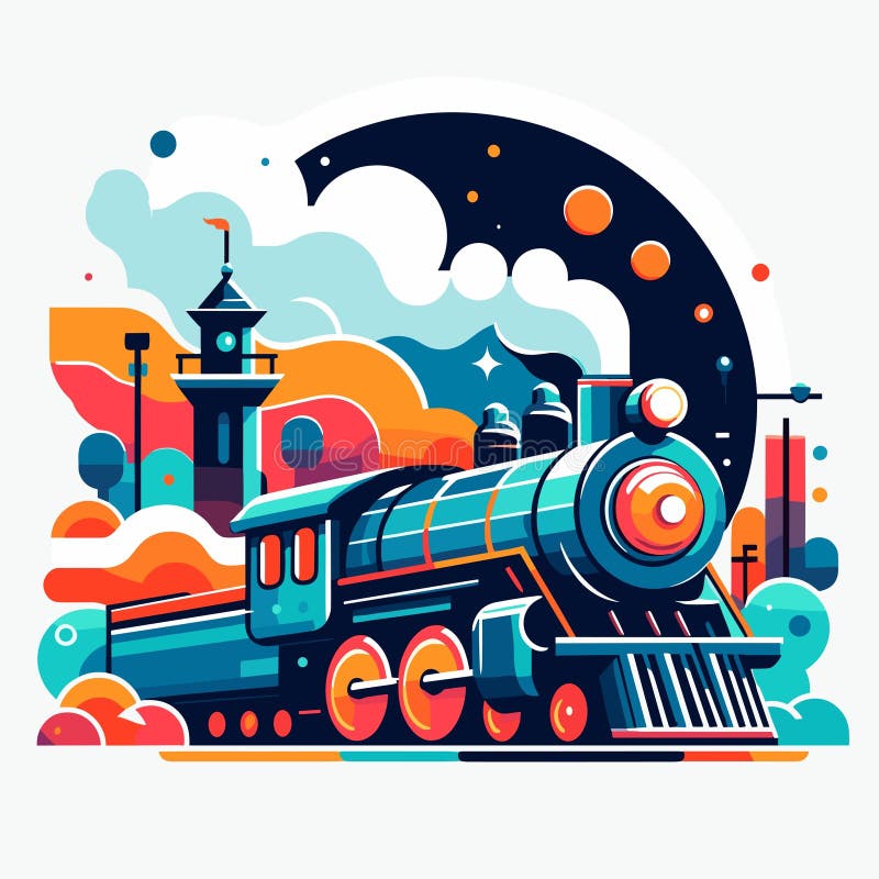 Vintage Train in Abstract Illustration with Bold Colors Stock Image ...
