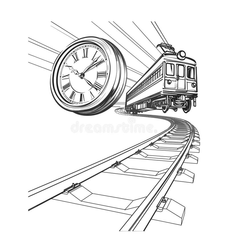 Line Drawing Train Clock Late Stock Illustrations – 10 Line Drawing ...