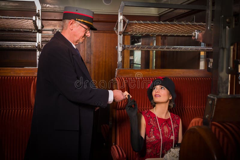 Vintage Train Conductor in First Class Carriage Stock Photo - Image of ...