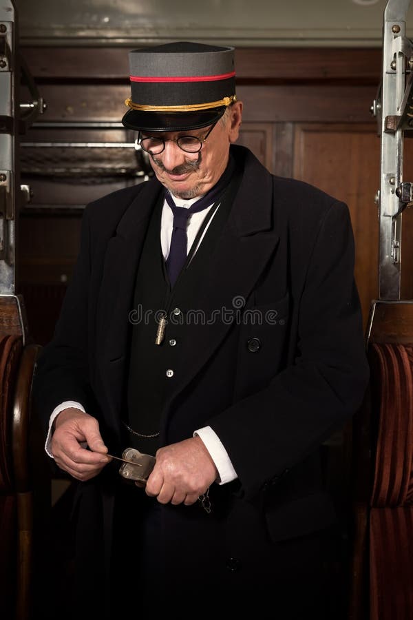 Vintage Train Conductor in Victorian Train Stock Photo - Image of ...