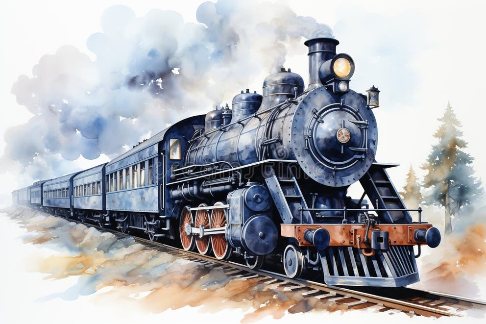 Vintage Train Drawing on White Background. Generative AI Stock ...