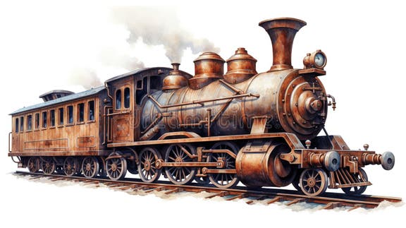 Vintage Train Drawing on White Background. Generative AI Stock ...