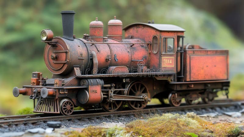 Vintage Steam Train Model on Miniature Tracks Stock Illustration ...