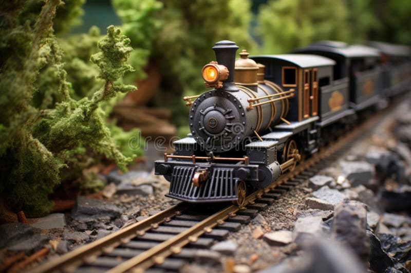 A Vintage Train Model on a Detailed Miniature Track Stock Illustration ...