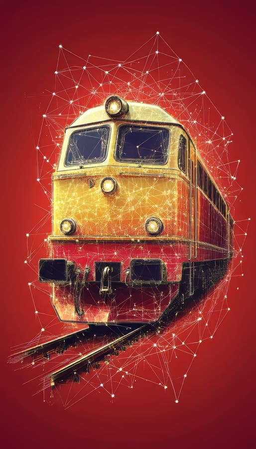 Vintage Train with Network Connection Symbol of Industrial Heritage and ...