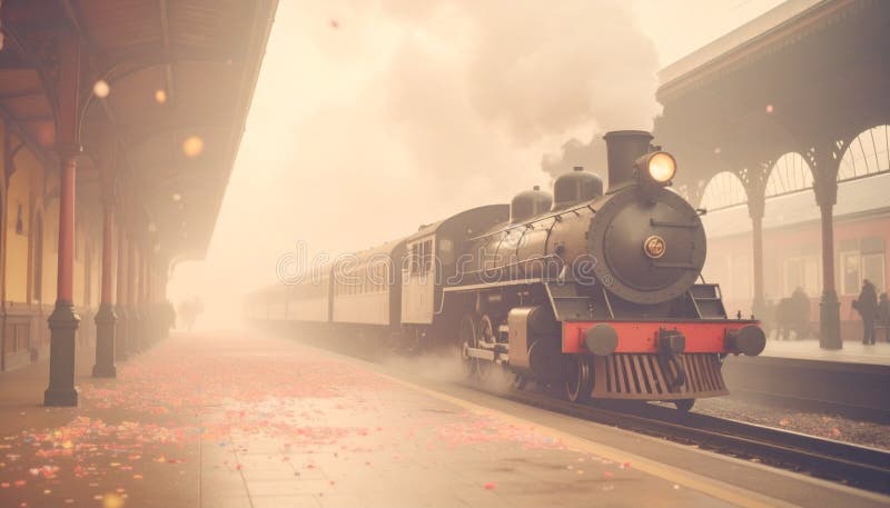 Vintage Train Platform with Confetti Departure. Wedding Concept ...