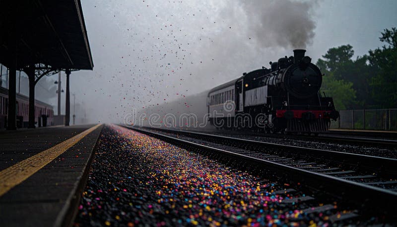 Vintage Train Platform with Confetti Departure. Wedding Concept ...