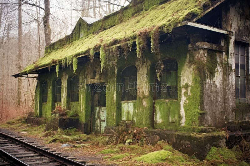 Vintage Train Station Sign Covered in Moss Stock Illustration ...