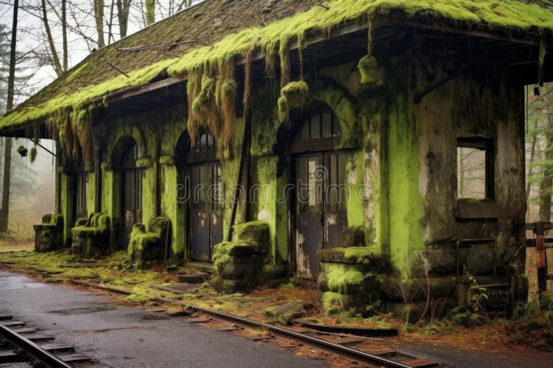 Vintage Train Station Sign Covered in Moss Stock Illustration ...
