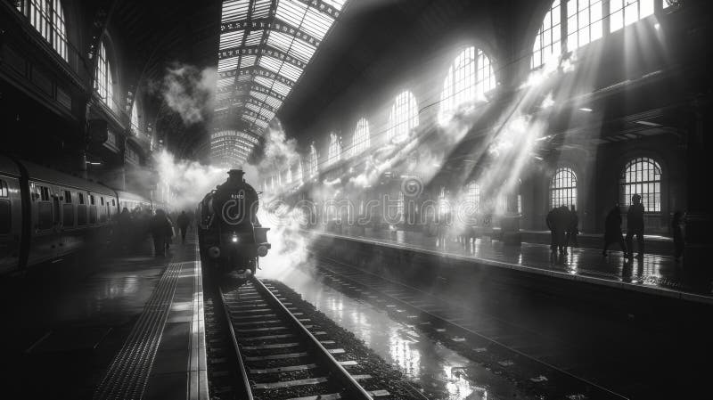 Vintage Train Station with Steam Engine and Sun Rays, Generative AI ...
