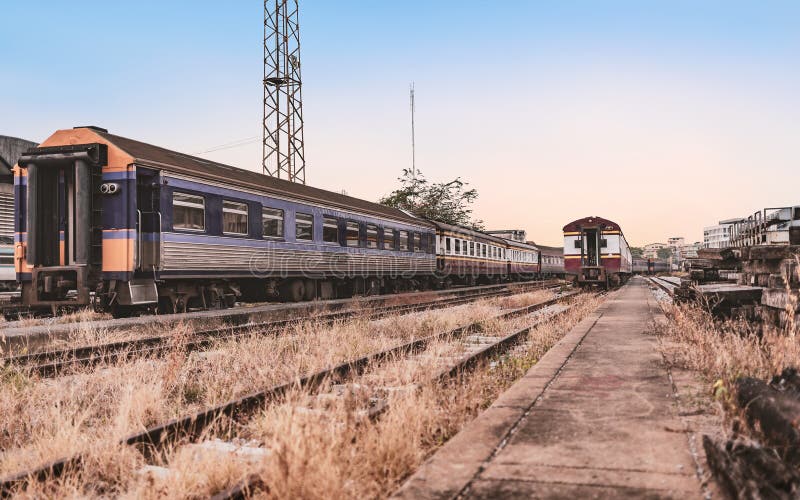 Vintage Train Warehouse in Sunset Stock Image - Image of asian, public ...